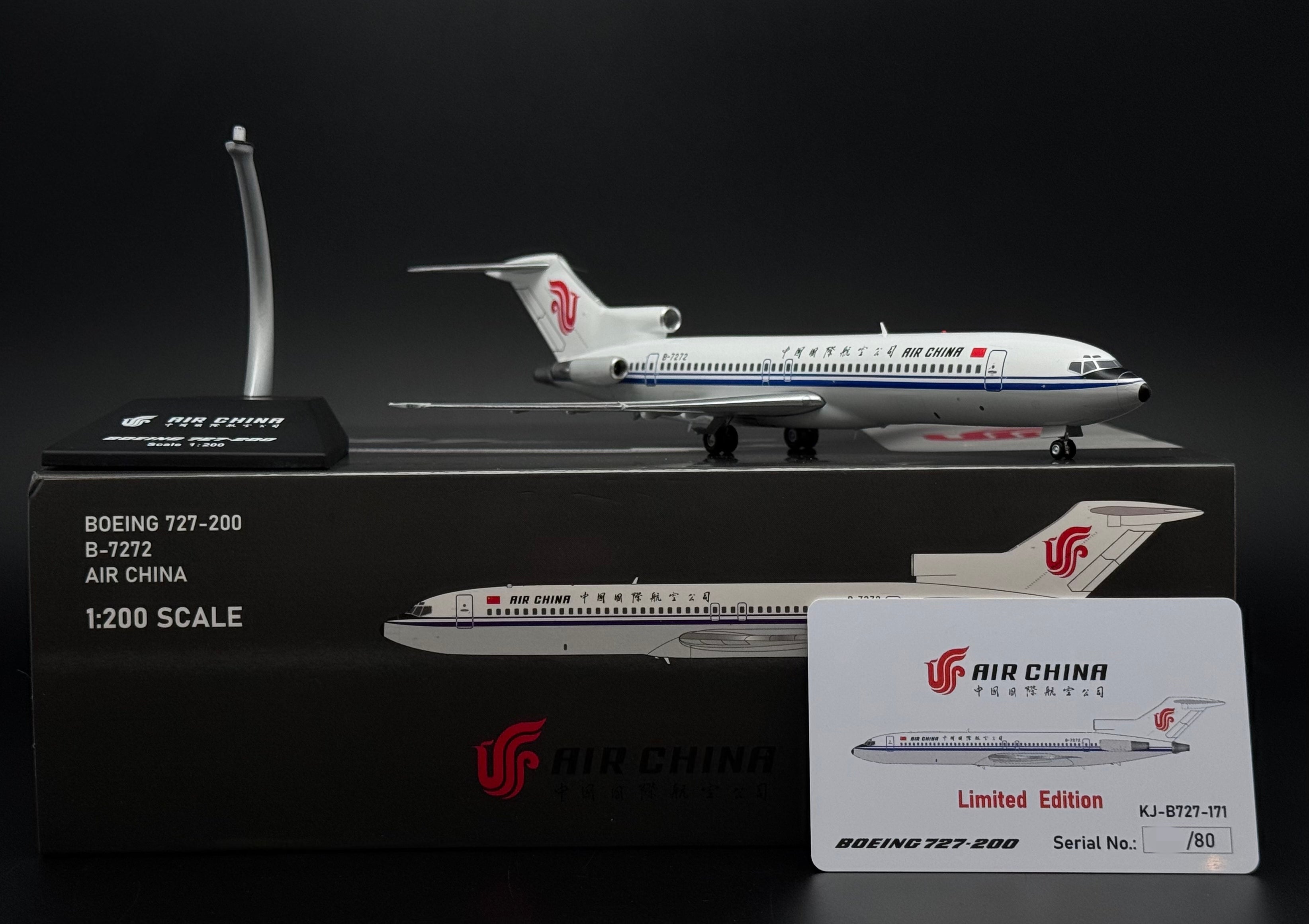 1:200 KJ Model（JC Wings) Air China B727-200 B-7272 Diecast Aircraft Mo ...