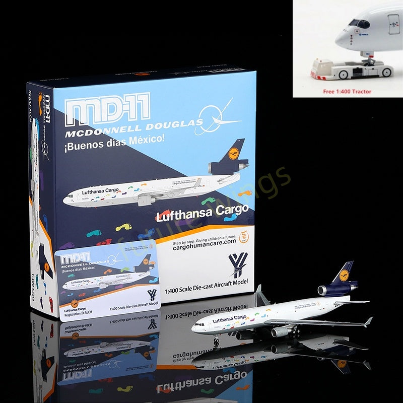 1:400 YY Wings Lufthansa Cargo MD-11 D-ALCH Aircraft Model+Free Tracto ...
