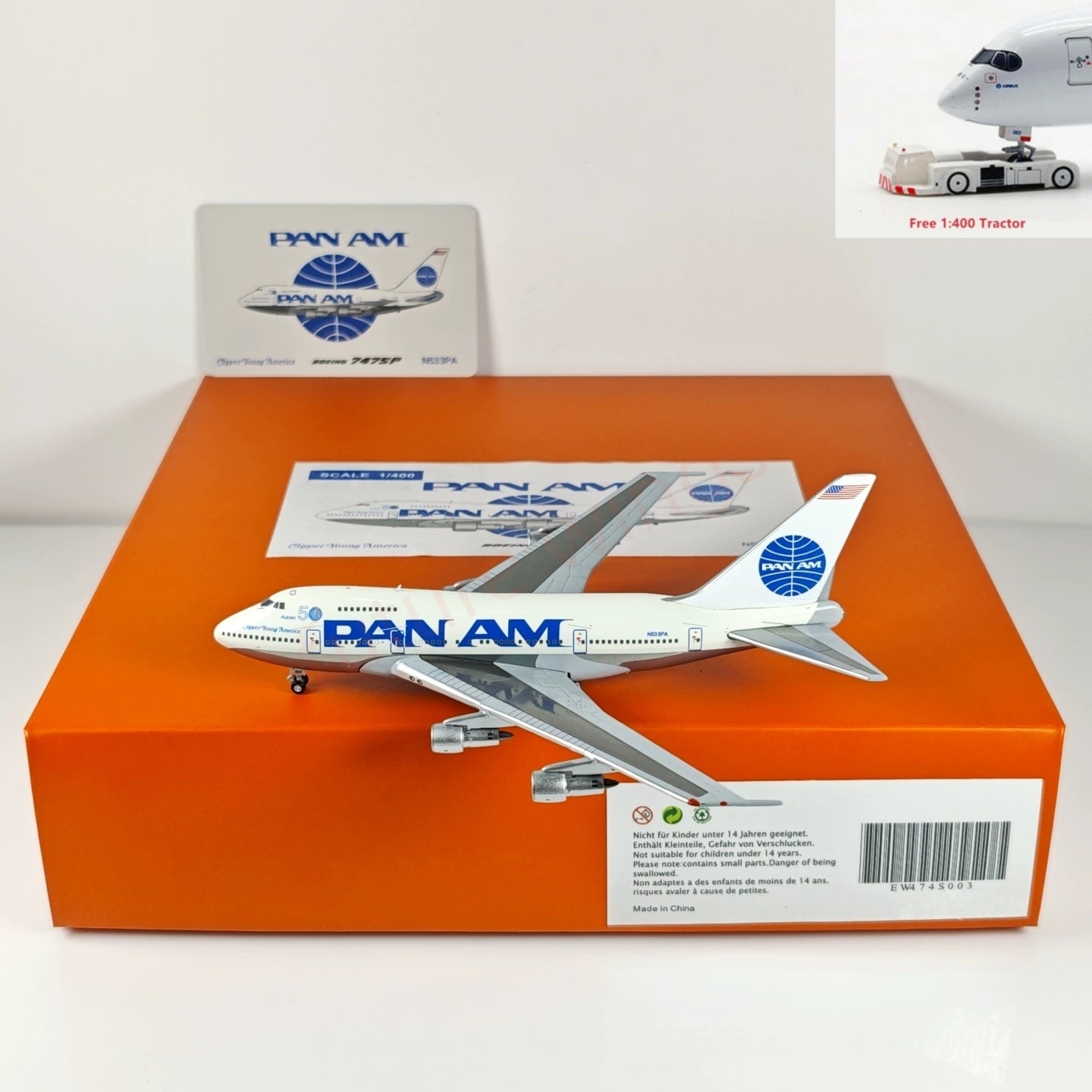 1:400 JC Wings EW474S003 PAN AM B747SP N533PA Aircraft Model+Free Trac ...